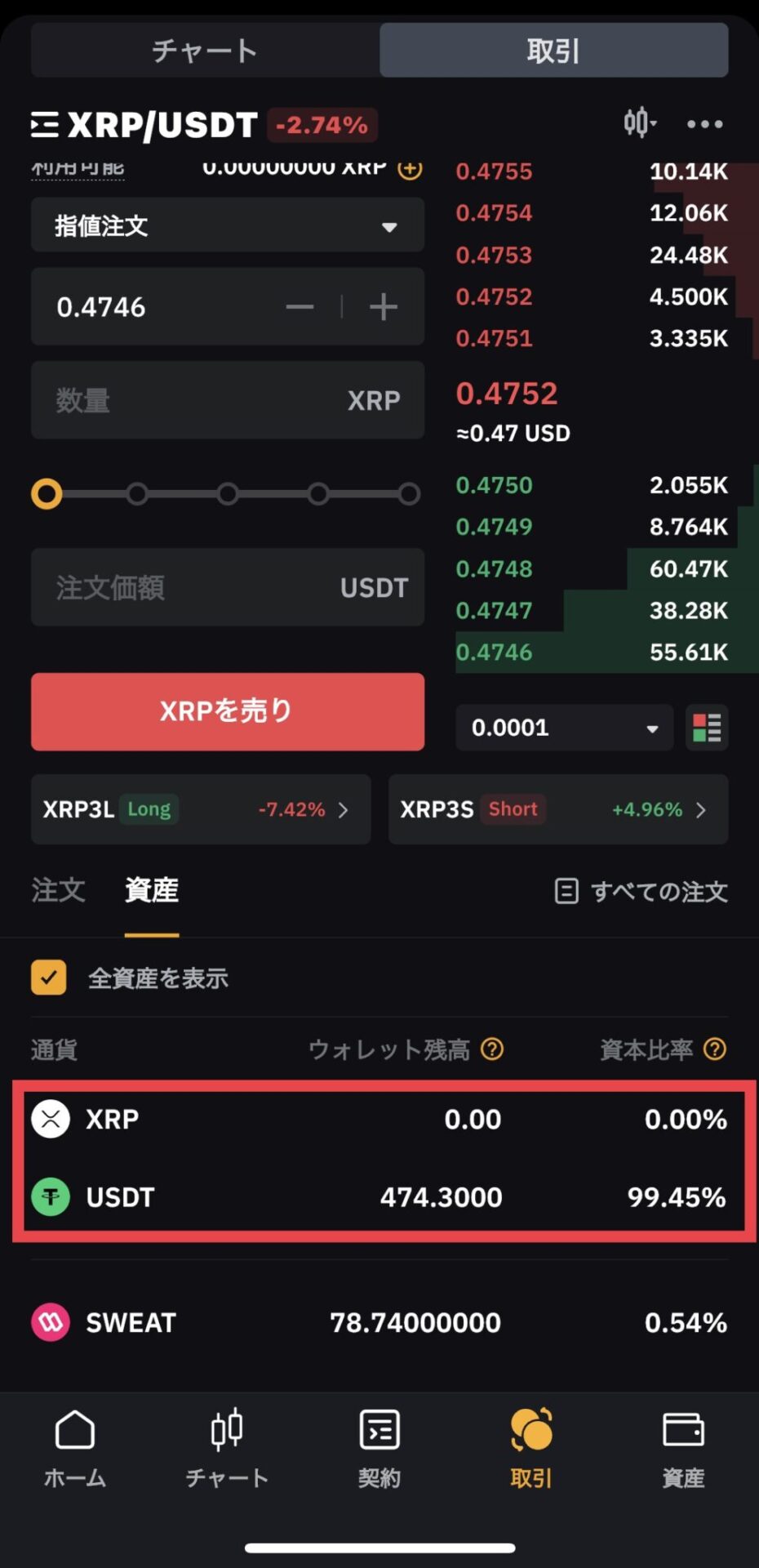 Bybit（バイビット）でXRP（リップル）をUSDT（テザー）に交換する方法